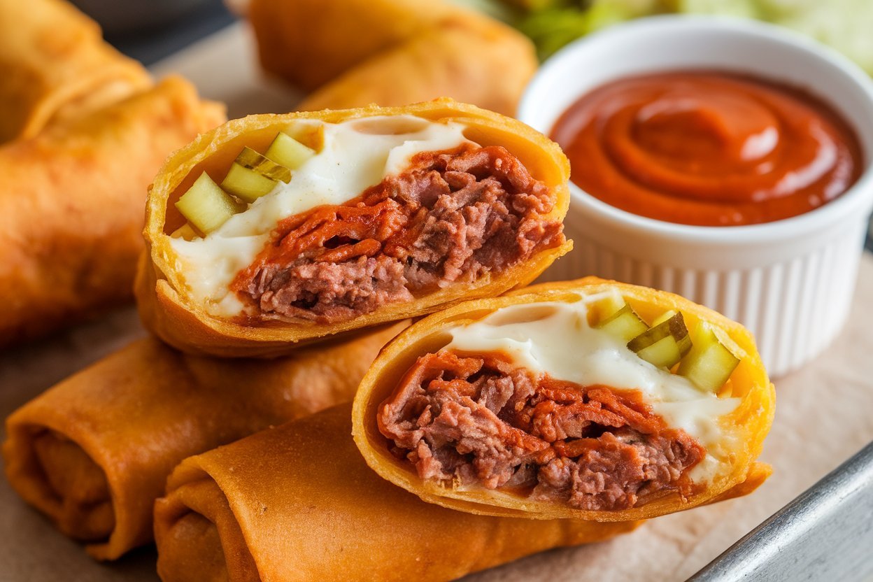 Loaded Cheeseburger Egg Rolls – Crispy, Cheesy, and Dippable