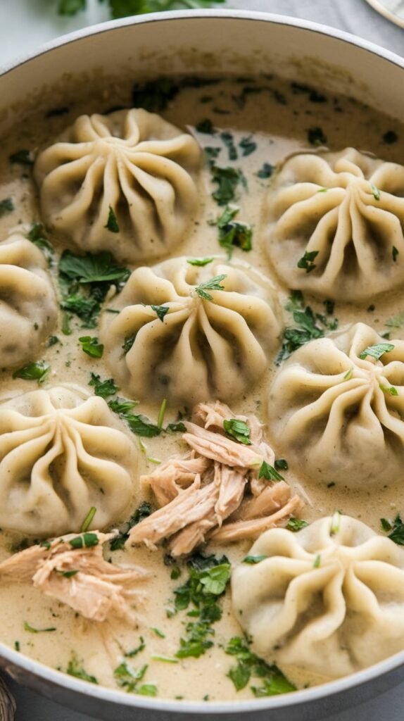 Chicken and Dumplings in a Creamy Herb Broth